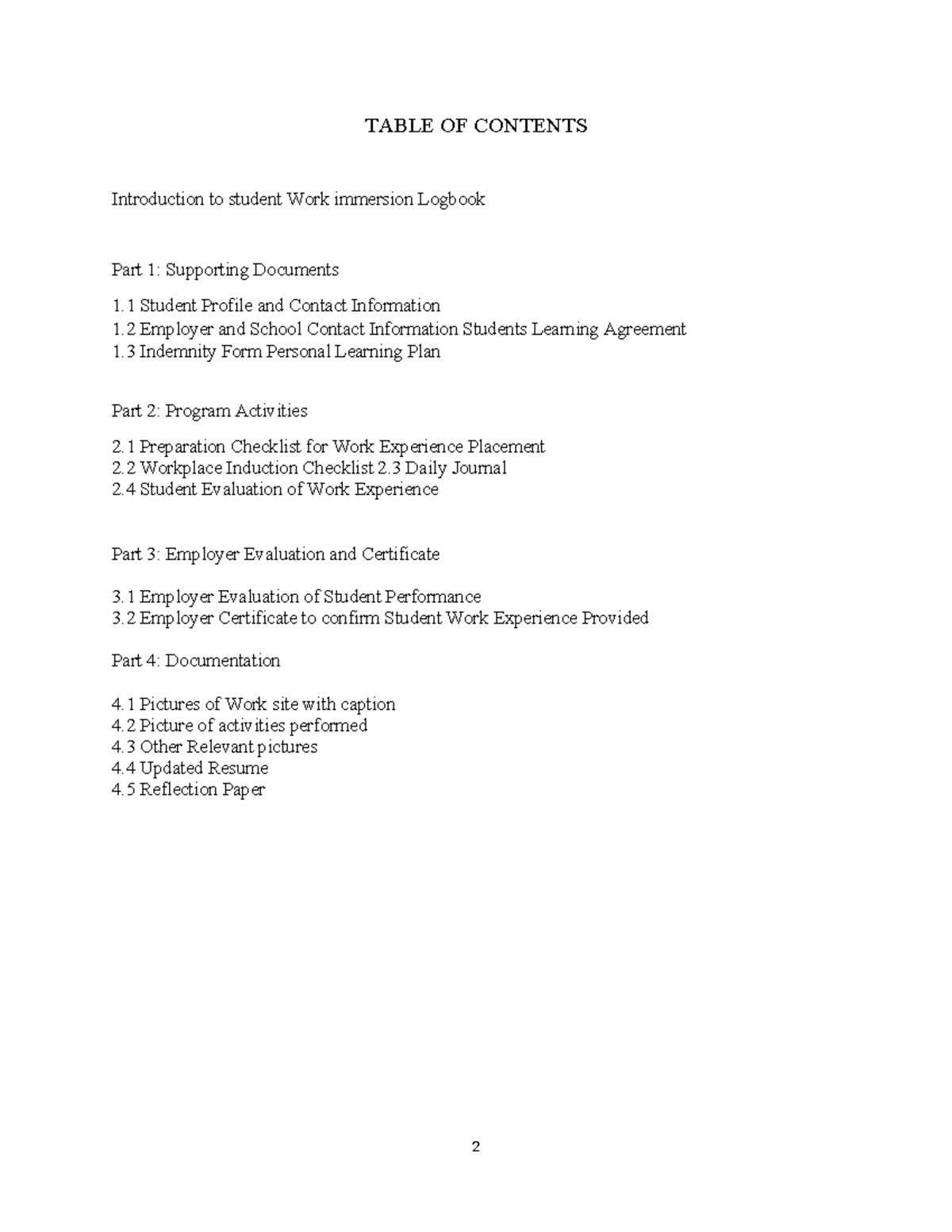Work Immersion Portfolio: Logbook for Student Experience Documentation ...