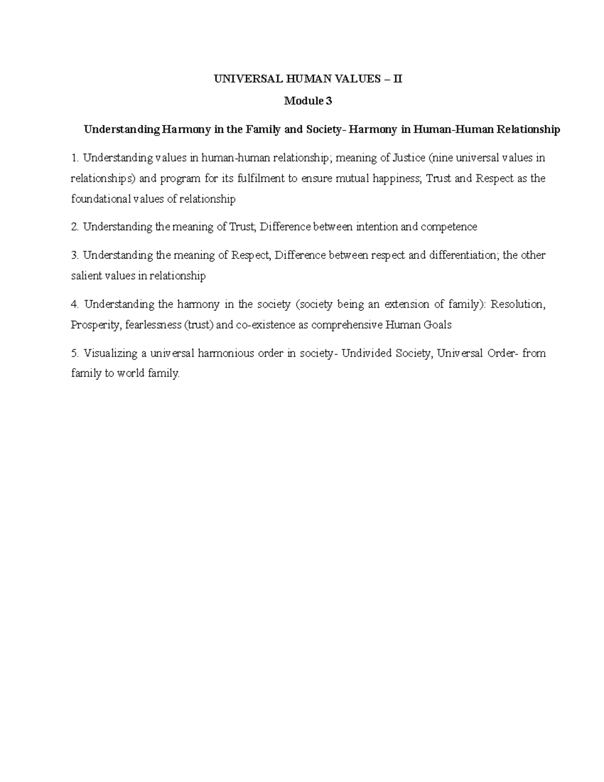 UNIVERSAL HUMAN VALUES II: Module 3 - Harmony in Family & Relationships ...