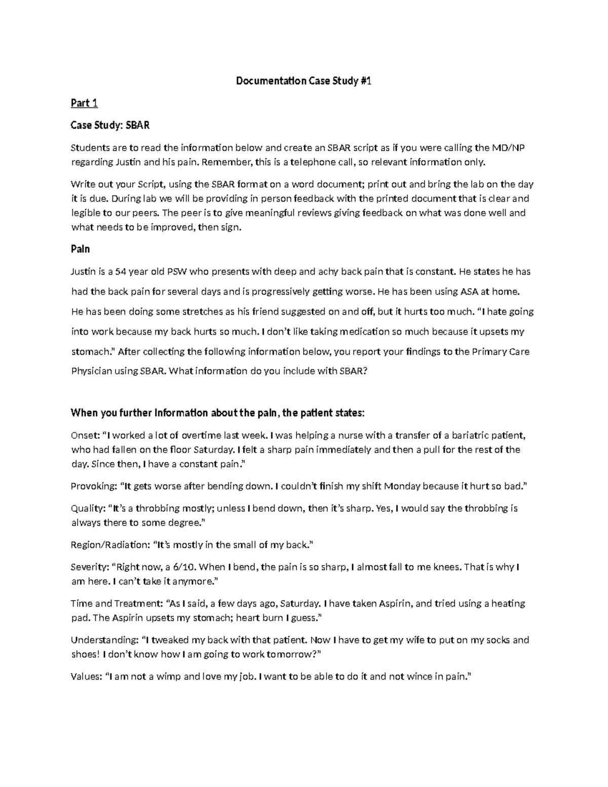 SBAR and SOAP Case Study Assignments S25 - Studocu
