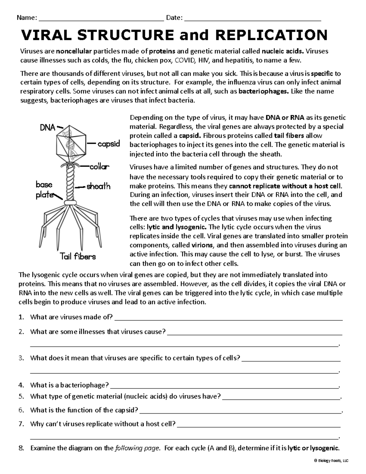 Virus Structure & Replication Worksheets for Biology 101 - Studocu