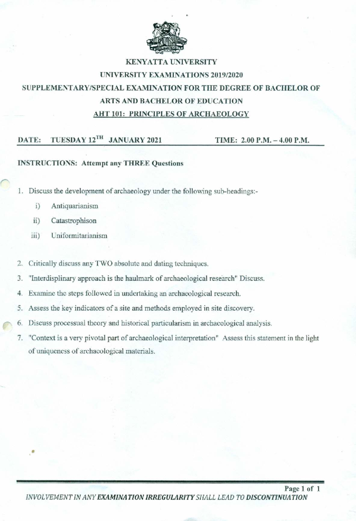 AHT 101: Principles of Archaeology - Revision Notes - Studocu