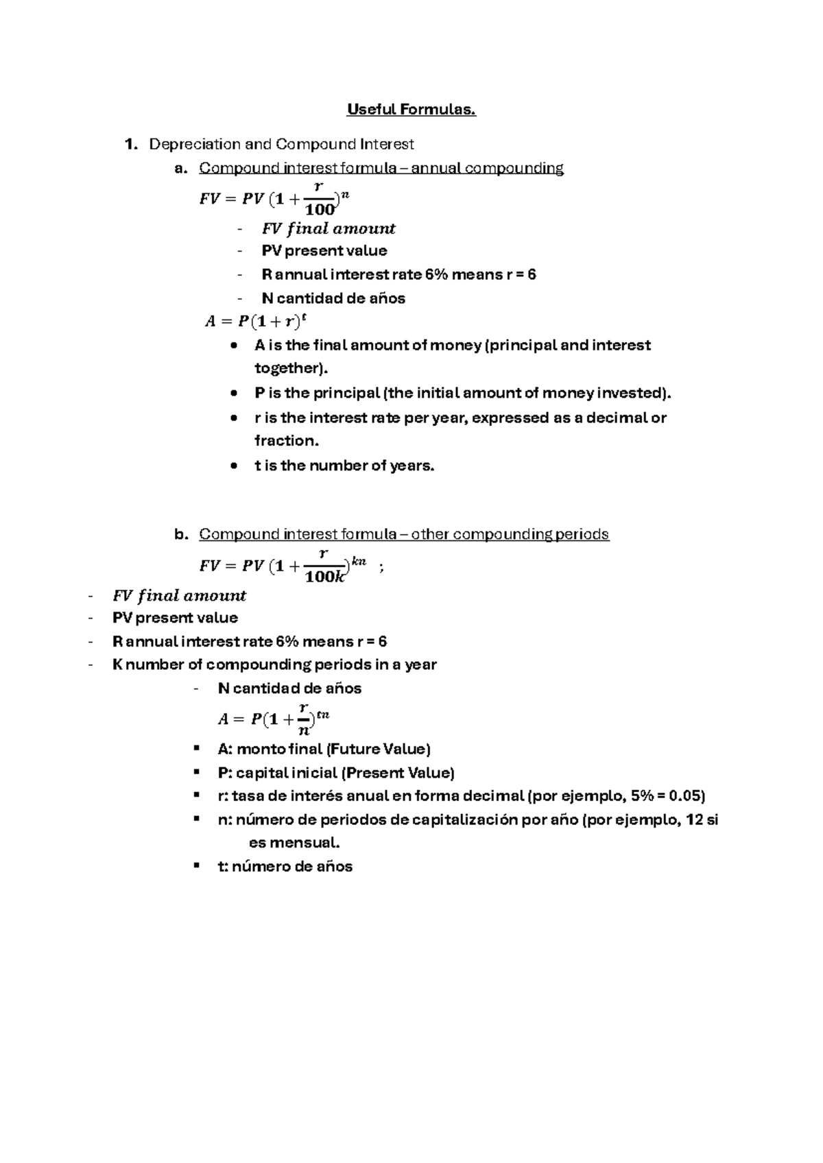 Useful Formulas for Depreciation & Compound Interest - MAt - Studocu