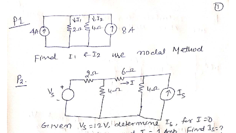 Nodal and Mesh Analysis Assignment: P1 VI, I2 1 4Ω 4A 7 8A - Studocu