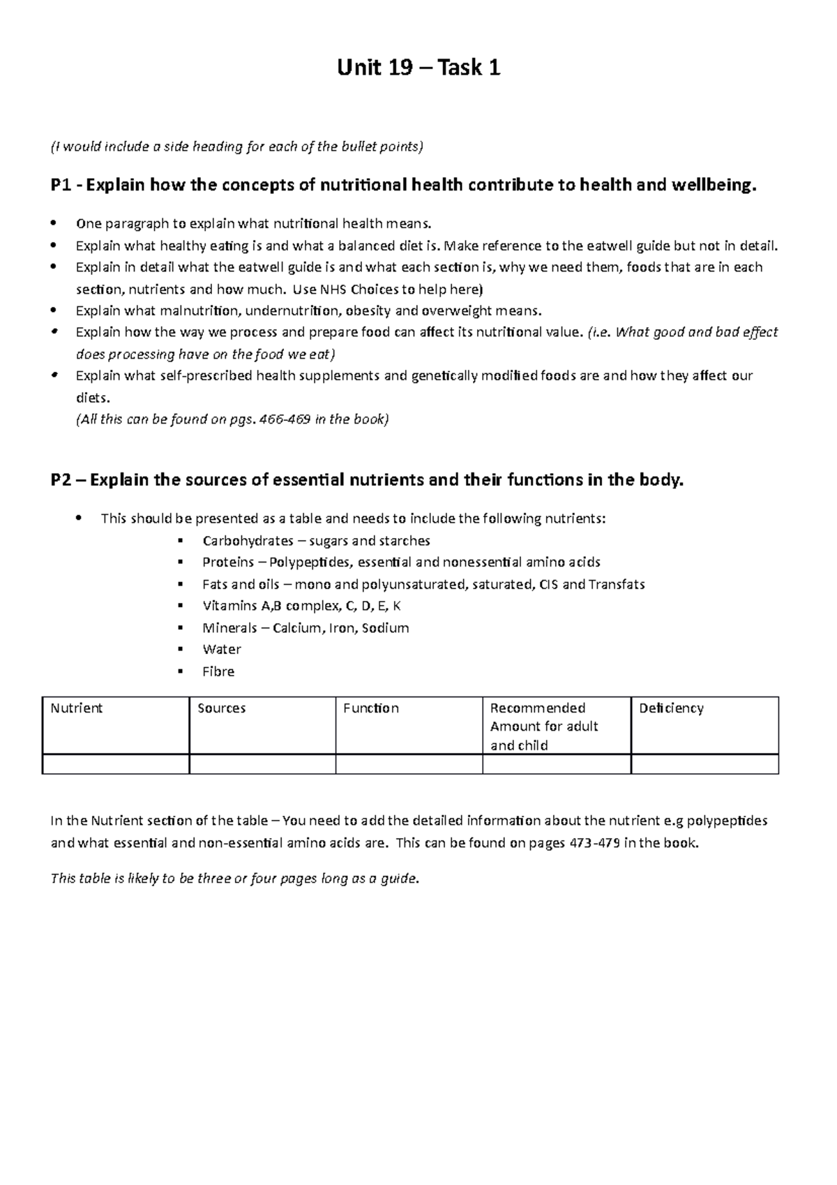 Unit 19 - Task 1 3 - Helpful information - Unit 19 – Task 1 (I would include a side heading for ...