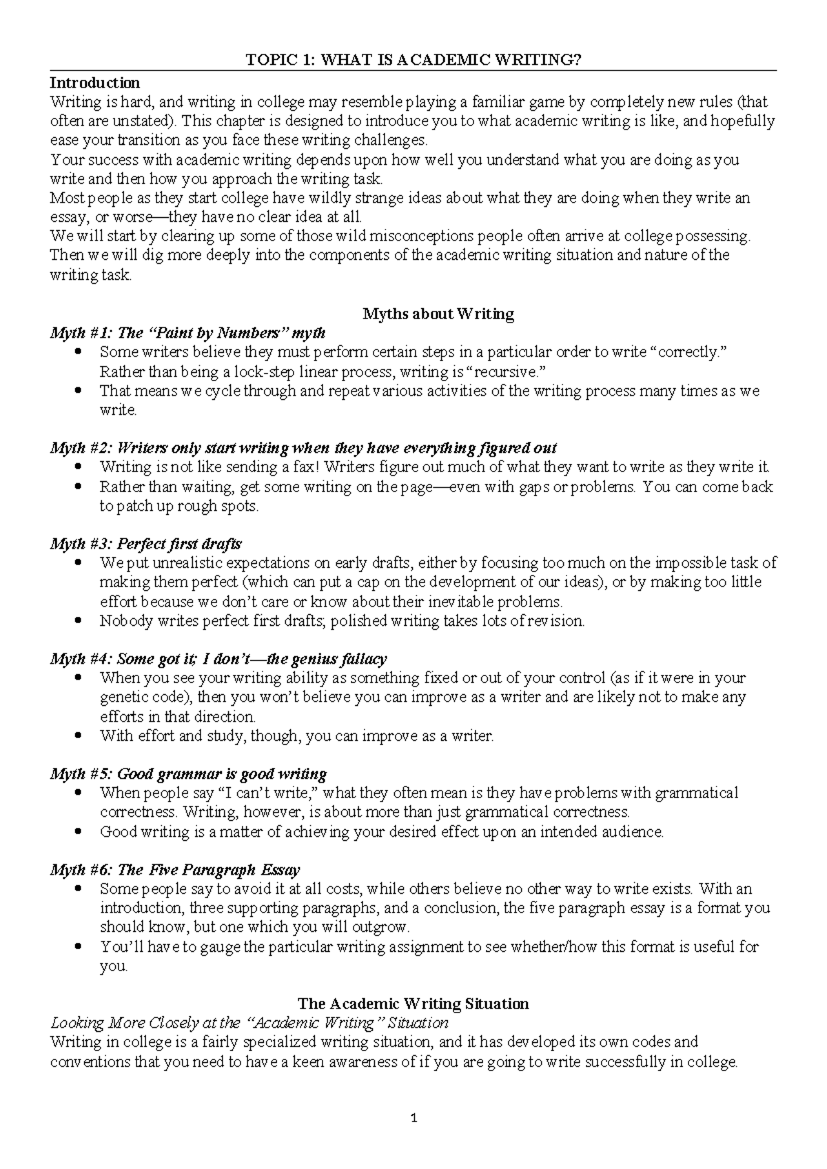 Academic Writing - CLASS NOTES (Topic 1: What is Academic Writing ...