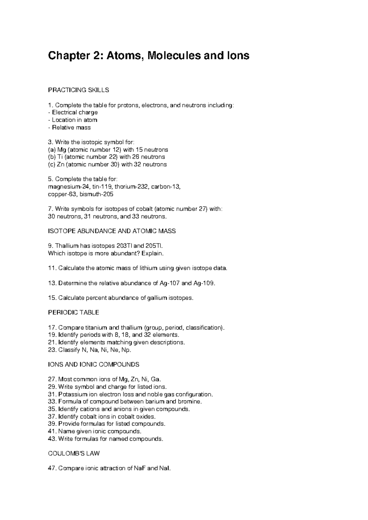 Chapter 2: Atoms, Molecules, and Ions Worksheet Activities - Studocu