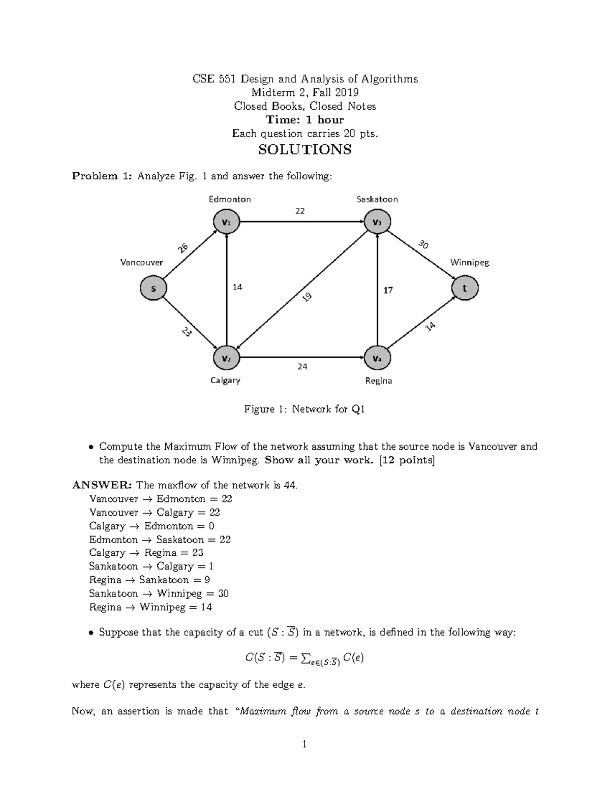 CSE 551 Midterm 2 Solutions - Fall 2019 Analysis of Algorithms - Studocu