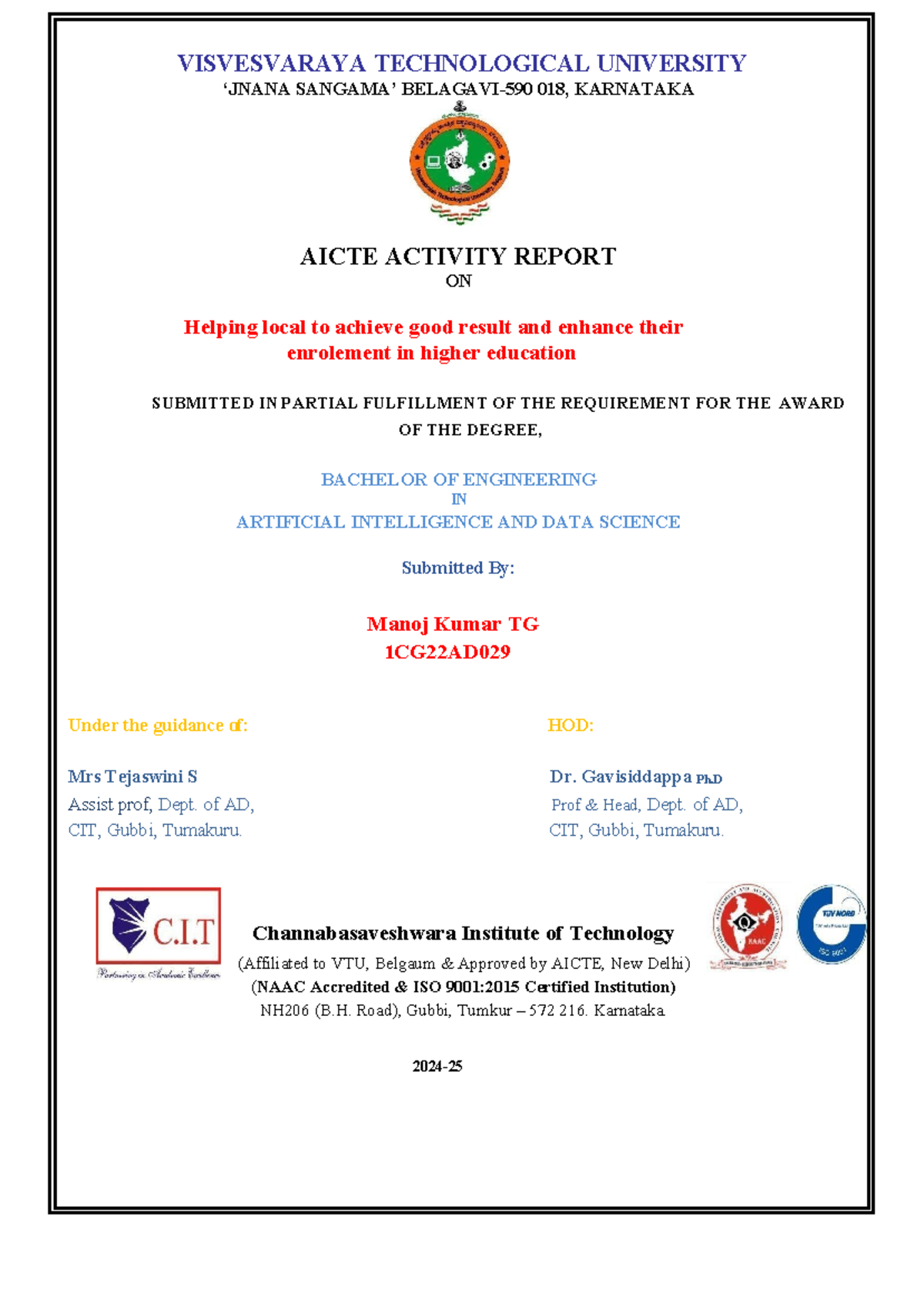 AICTE Activity Report: Enhancing Enrollment in Higher Education - Studocu