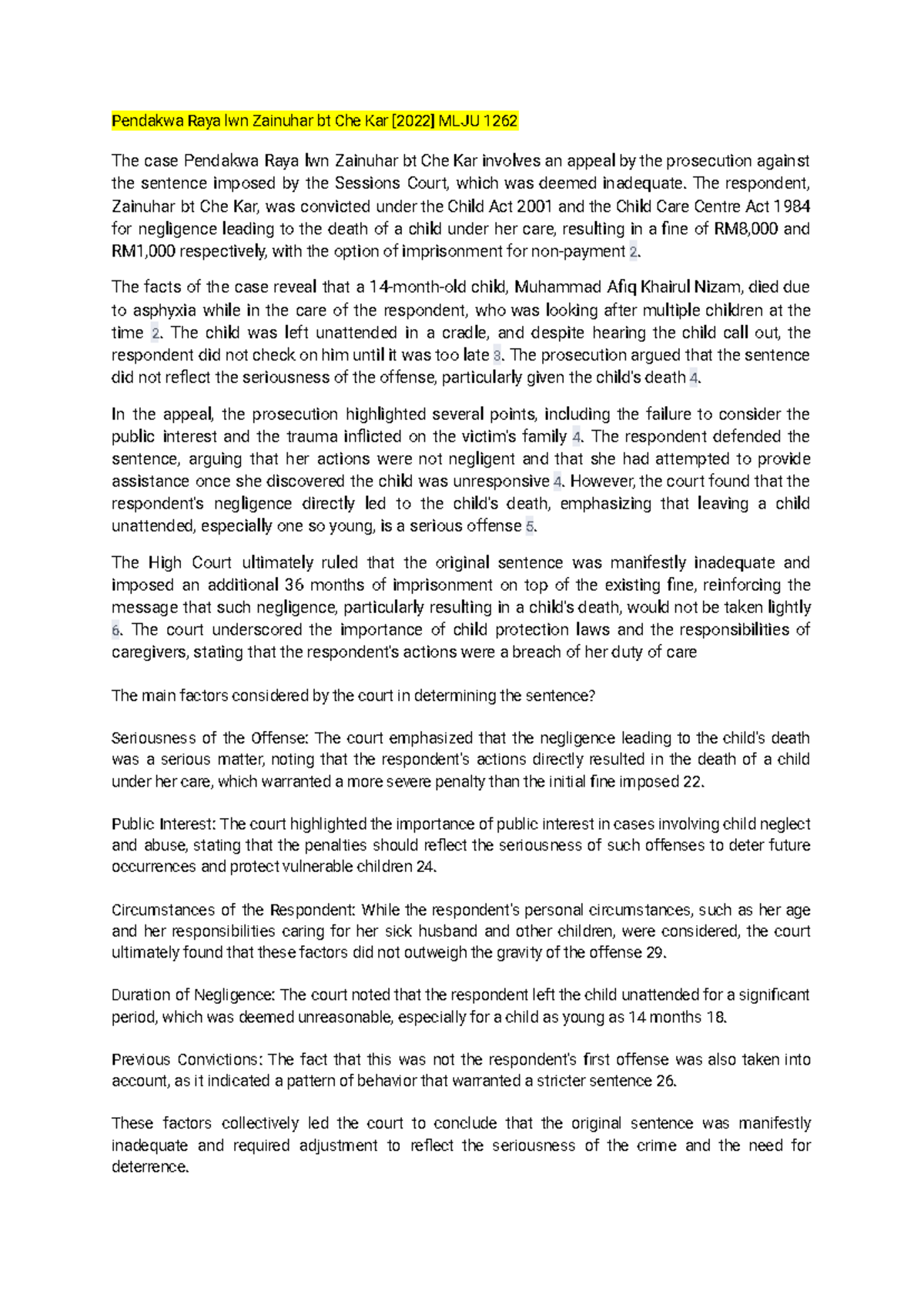 Child Protection Case Study: Pendakwa Raya lwn Zainuhar [2022] MLJU ...