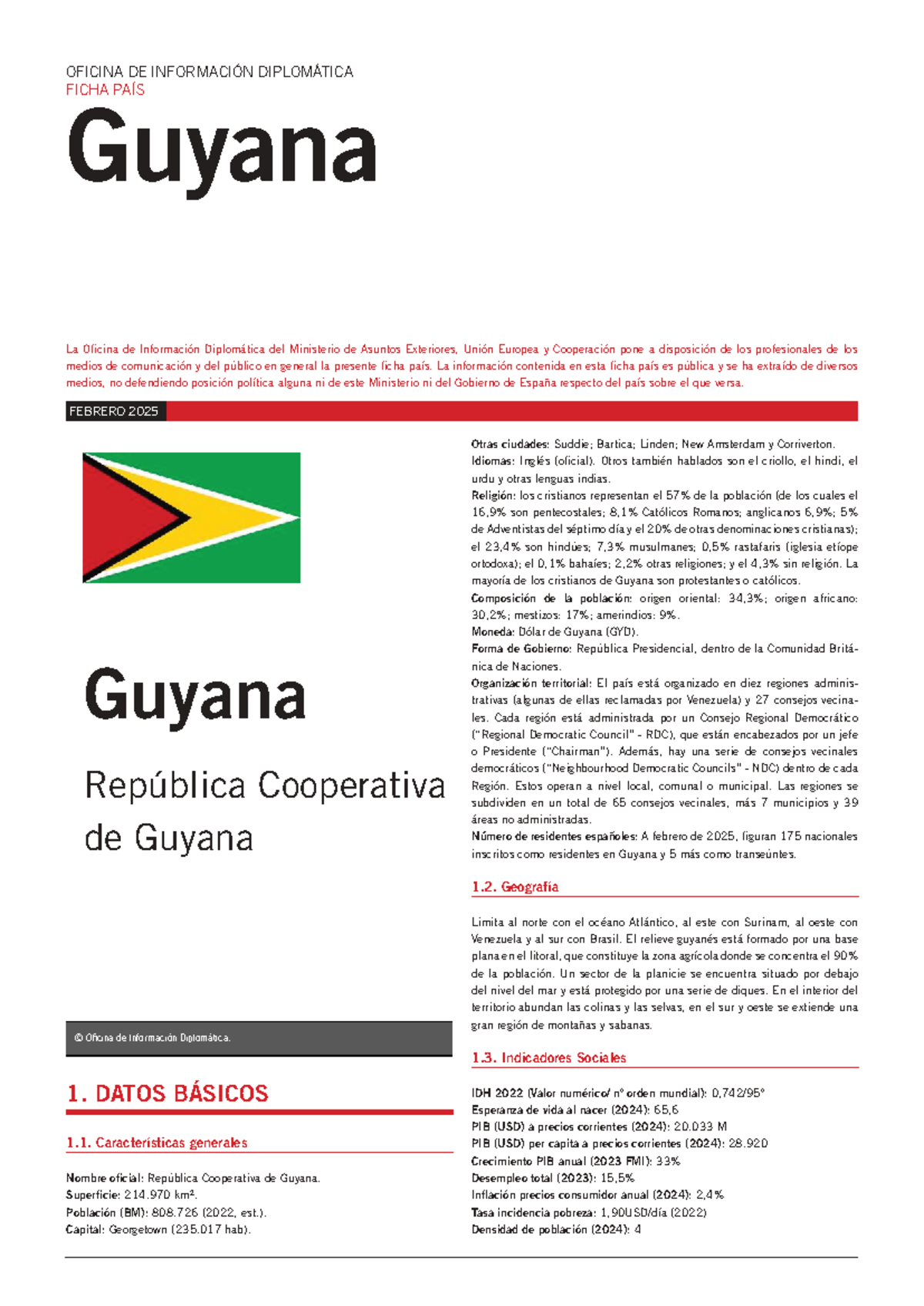 Guyana Ficha País - Información Diplomática y Datos Clave - Studocu