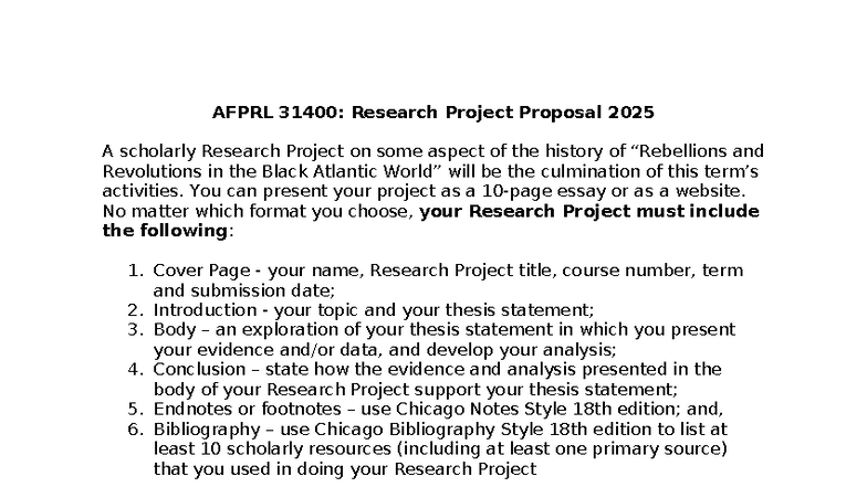 AFPRL 31400: Research Project Proposal on Black Atlantic Revolutions ...