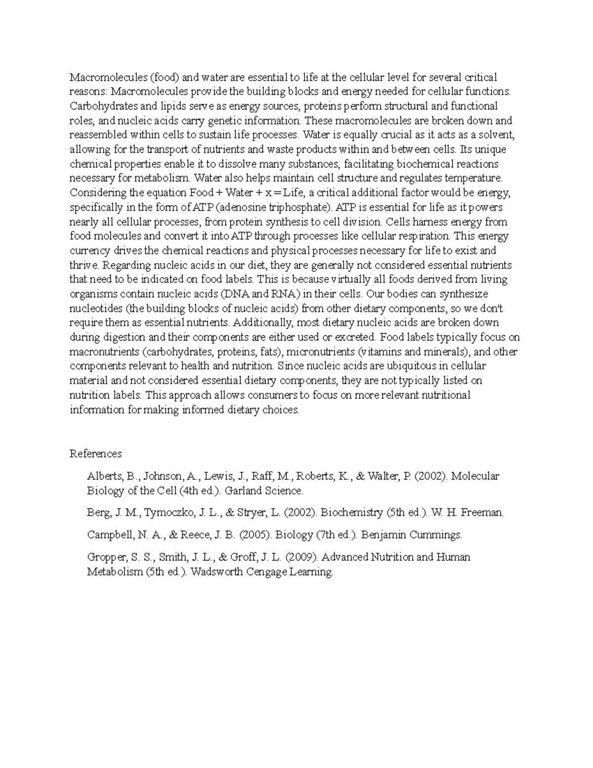 BIO-120 Module 2 Discussion: Importance of Macromolecules and Water in ...