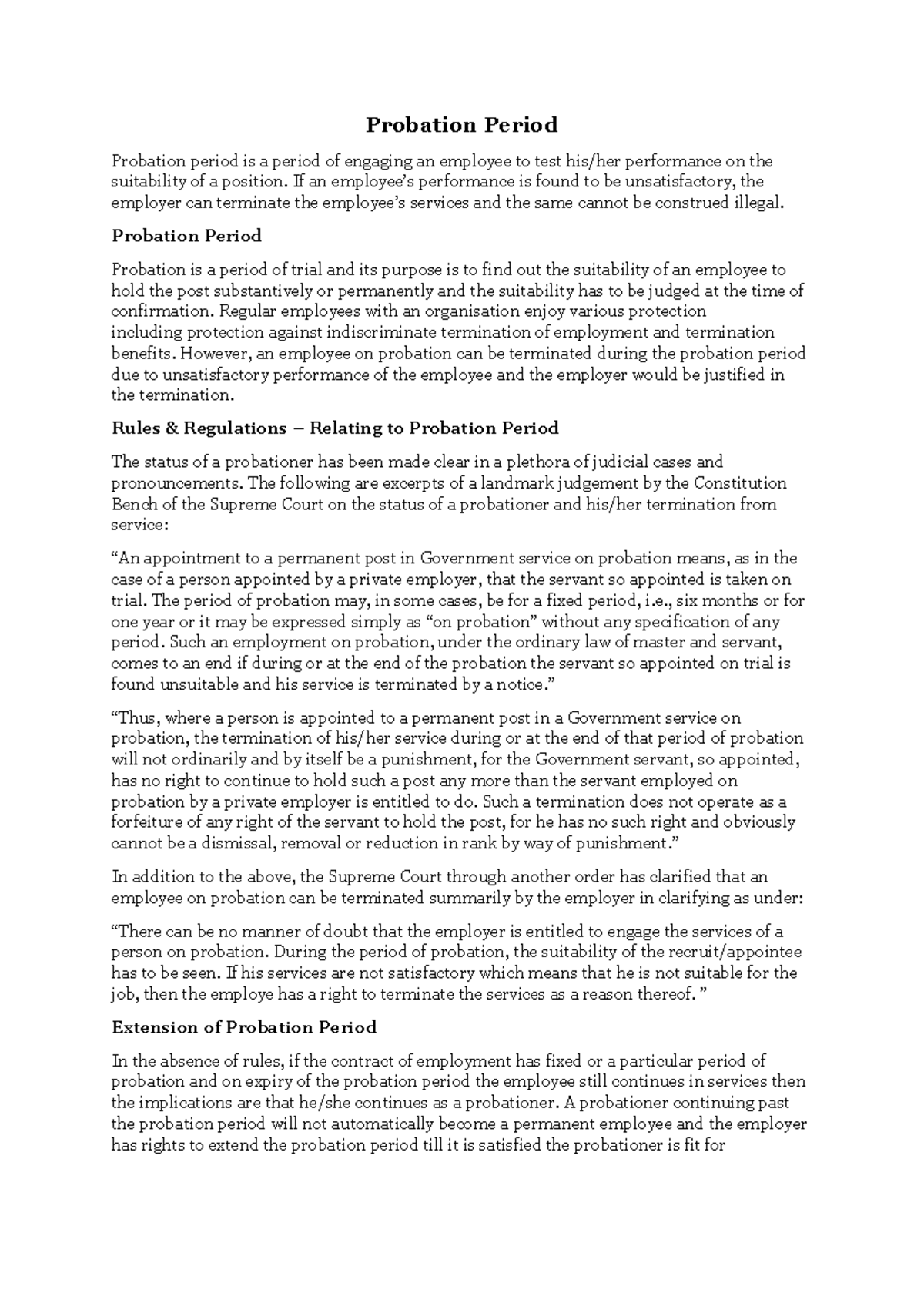 Probation Period Guidelines - Uoi - Studocu