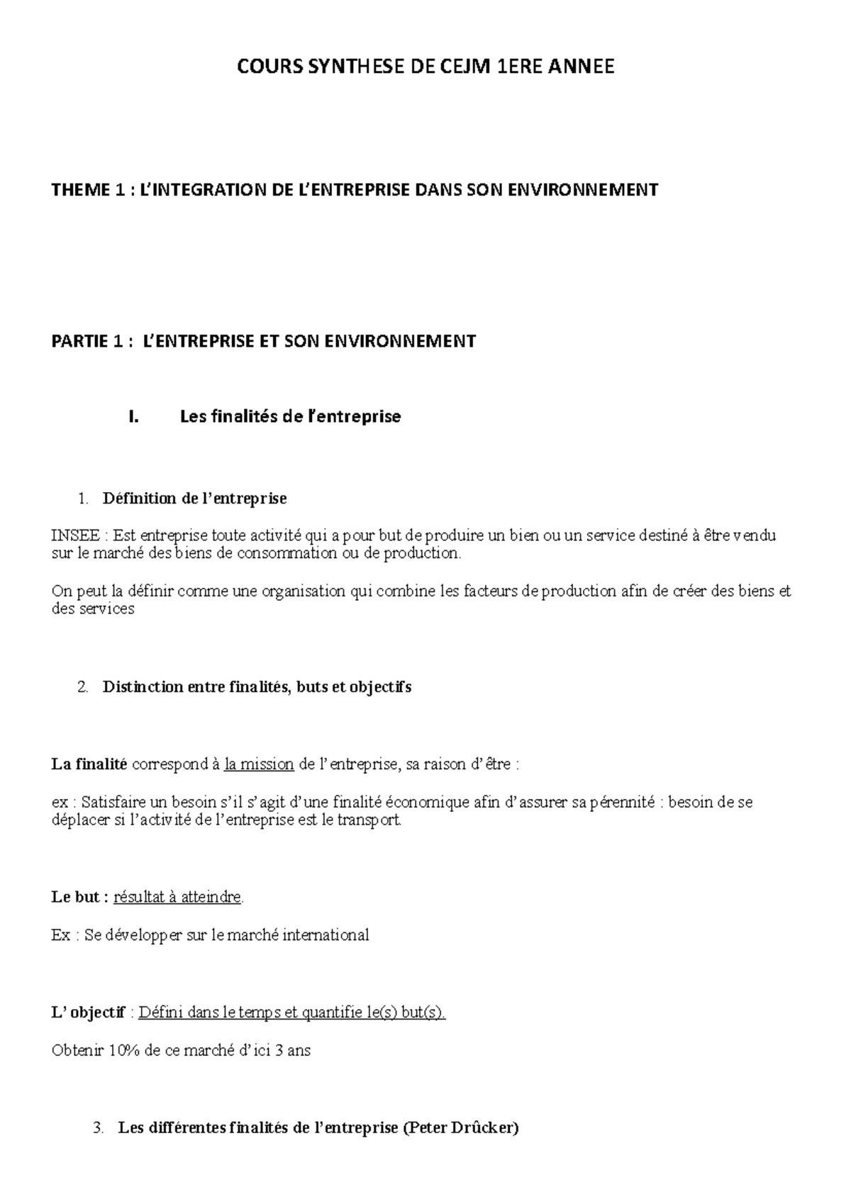 CEJM Cours Synthétique Économie, Droit et Management - 1ère Année - Studocu