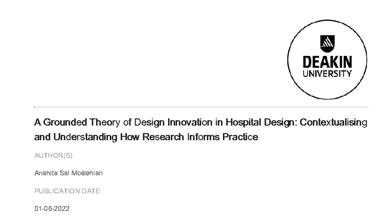 A Grounded Theory of Design Innovation in Hospital Design (PhD Thesis ...
