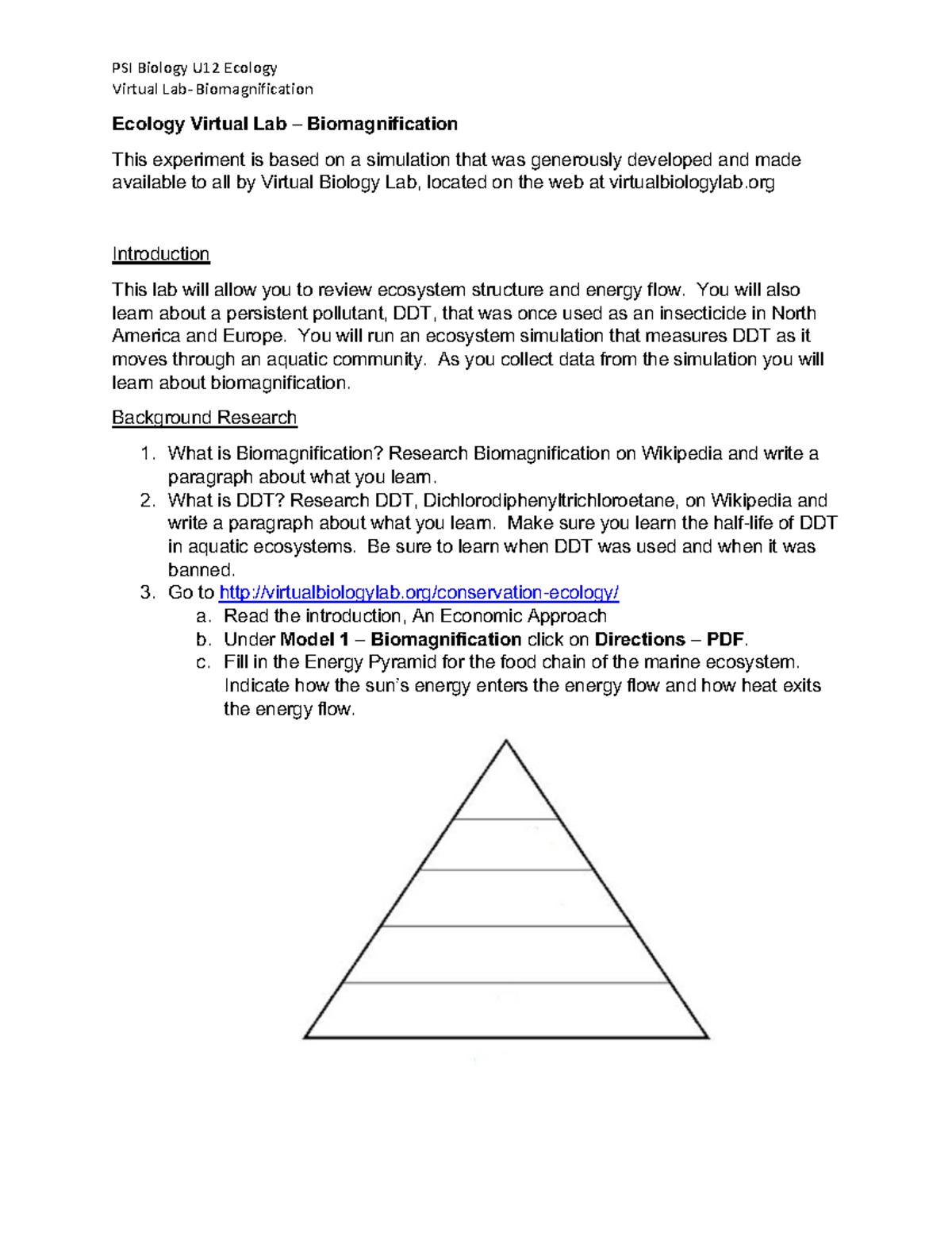 Bio 101 Virtual Lab: Exploring Biomagnification & DDT Effects - Studocu