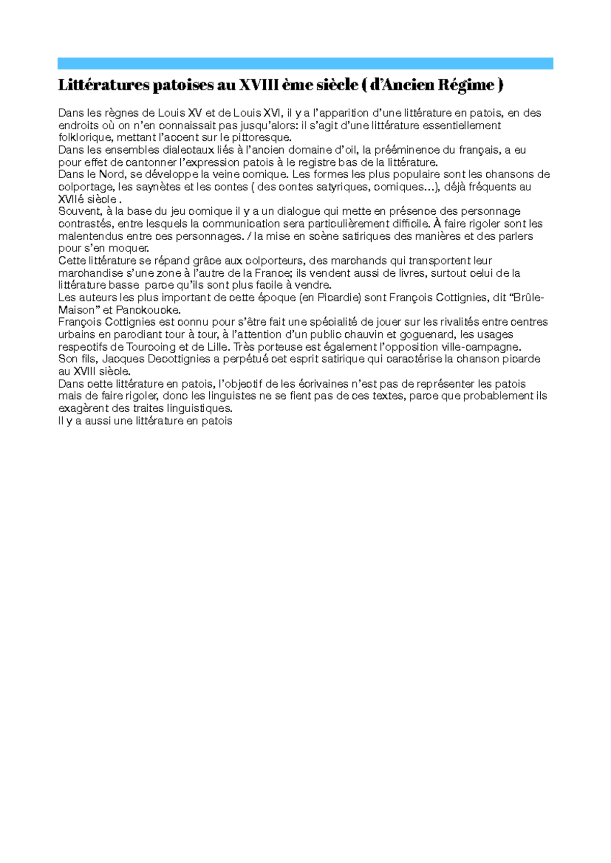 Littérature en Patois au XVIIIe Siècle : Évolution et Impact ...