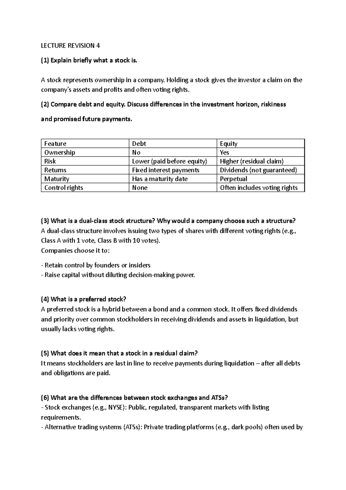 LECTURE REVISION 4: Understanding Stocks and IPO Pricing - Studocu