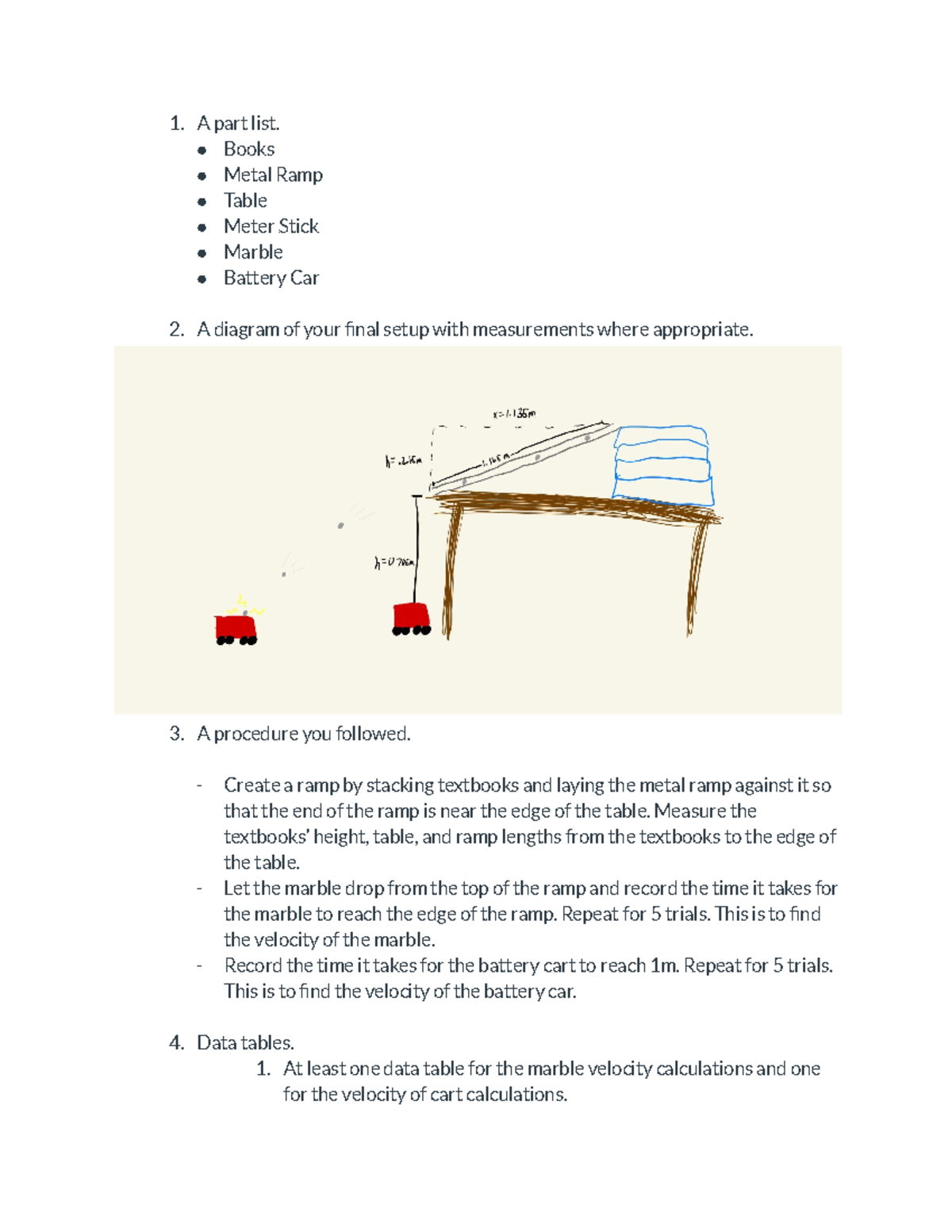 Physics Lab Experiment: Marble & Battery Car Velocity Analysis - Studocu