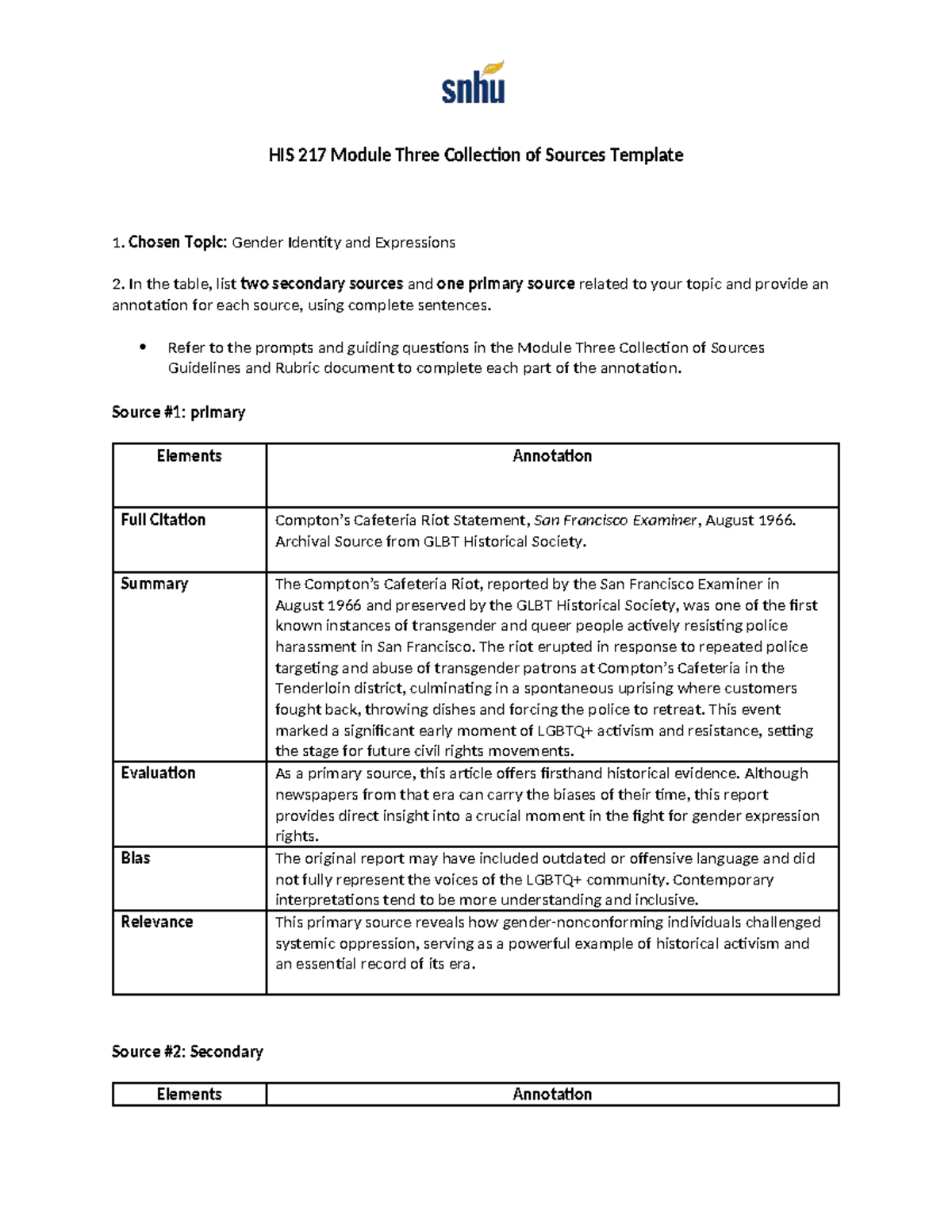 HIS 217 Module Three: Gender Identity Sources & Annotations - Studocu