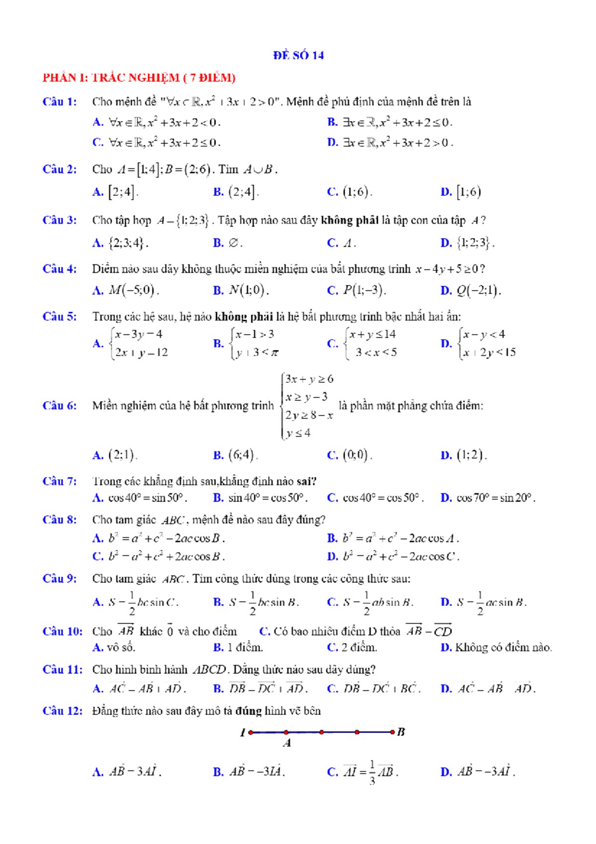 Đề thi học kì 1 Toán 10 KNTT - Năm 2022-2023 - Đề 14 có lời giải - Studocu