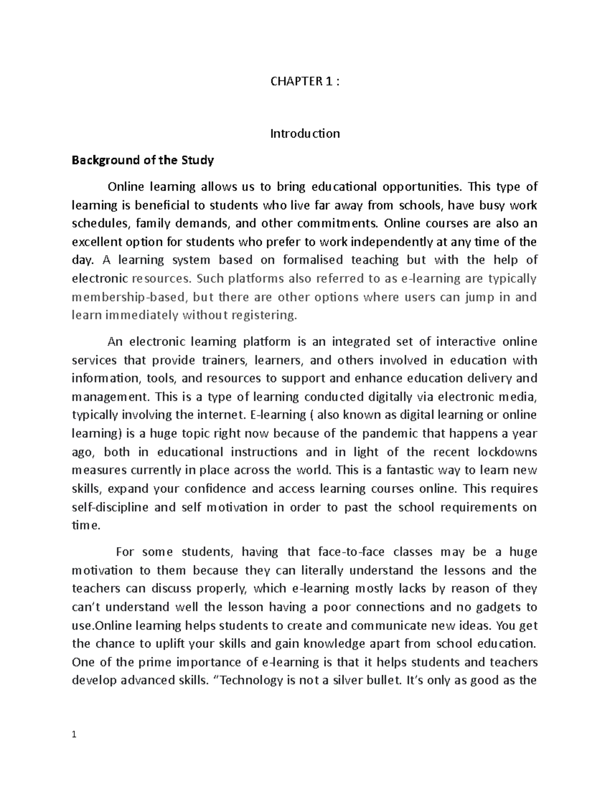 Prac. 1 - None - CHAPTER 1 : Introduction Background of the Study ...