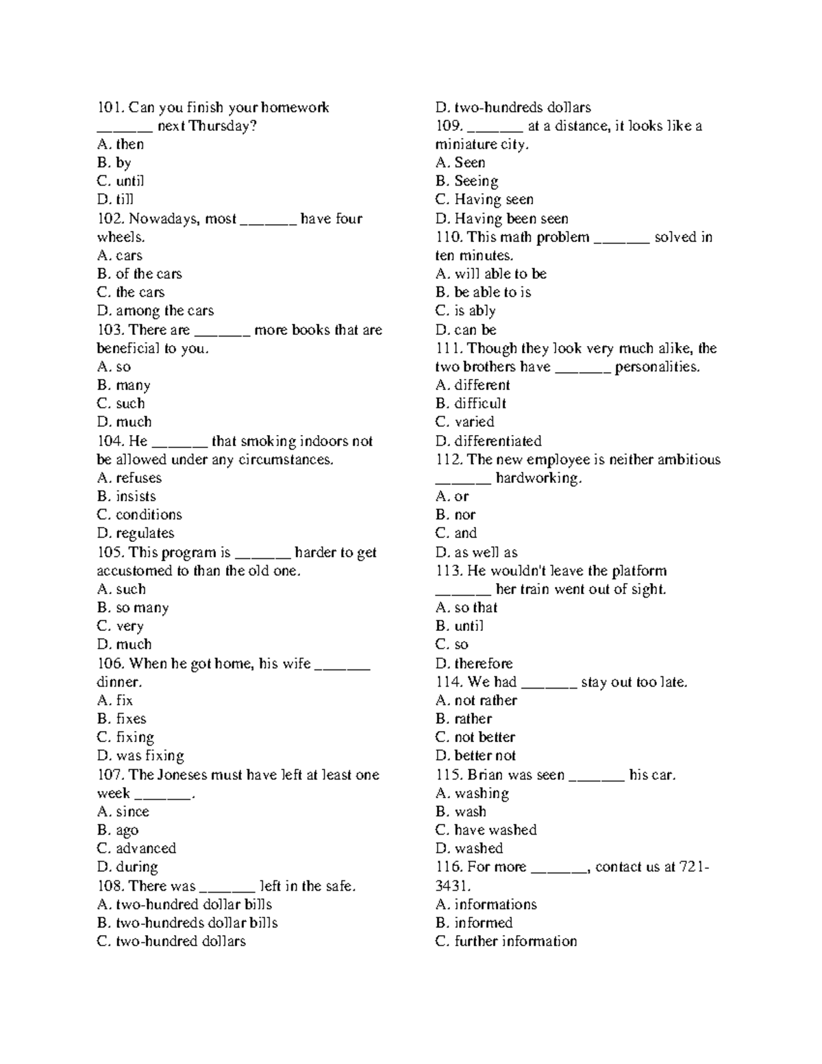 Reading Test 3: Practice Questions 101-132 (101.146) - Studocu