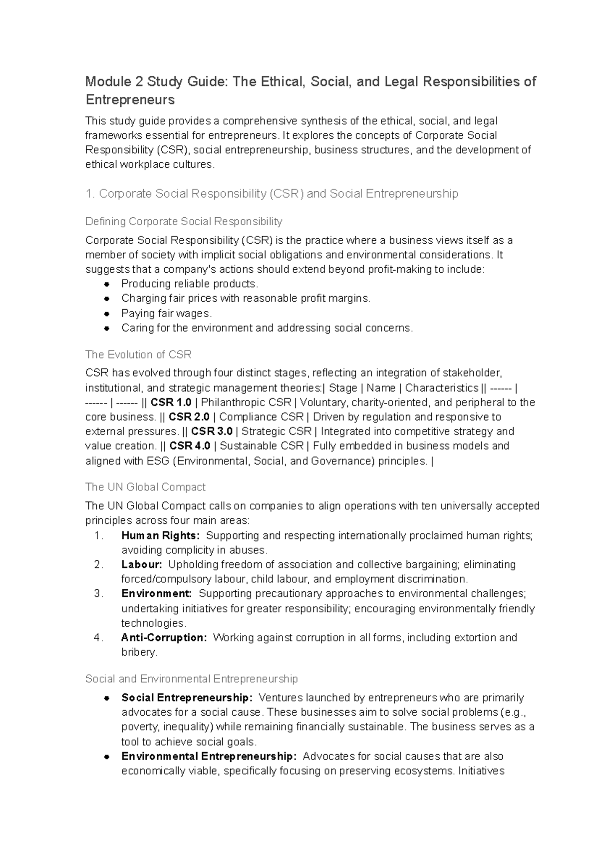 Module 2 Study Guide: Ethical, Social & Legal Responsibilities of ...