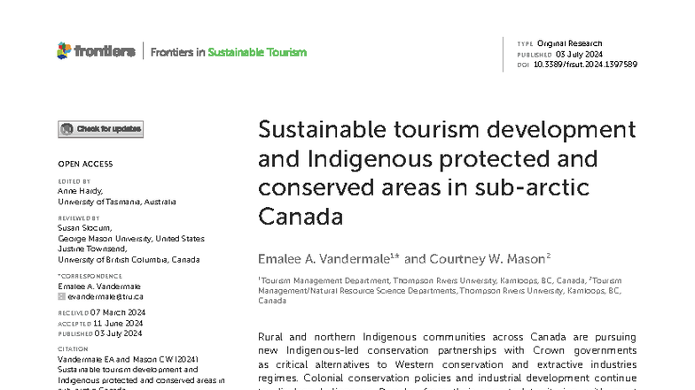 Sustainable Development and Indigenous Ecotourism: Week 9 Reading ...