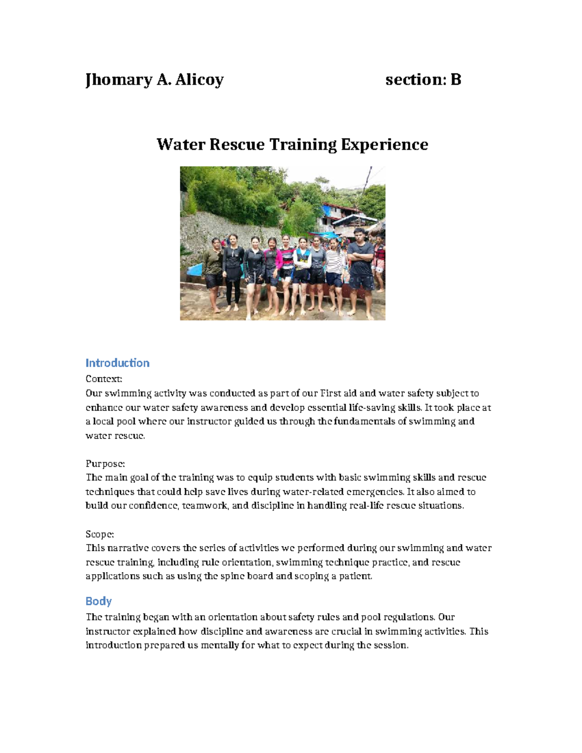 First Aid & Water Safety Training Experience: A Narrative - Studocu