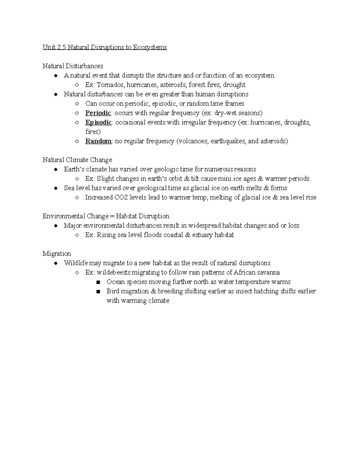 Unit 2.5 Natural Disruptions: Impact on Ecosystems and Habitats - Studocu
