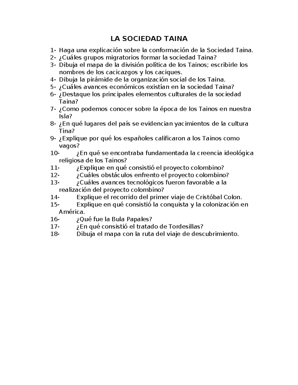 Unidad I LA Sociedad Taina - LA SOCIEDAD TAINA 1- Haga una explicación ...
