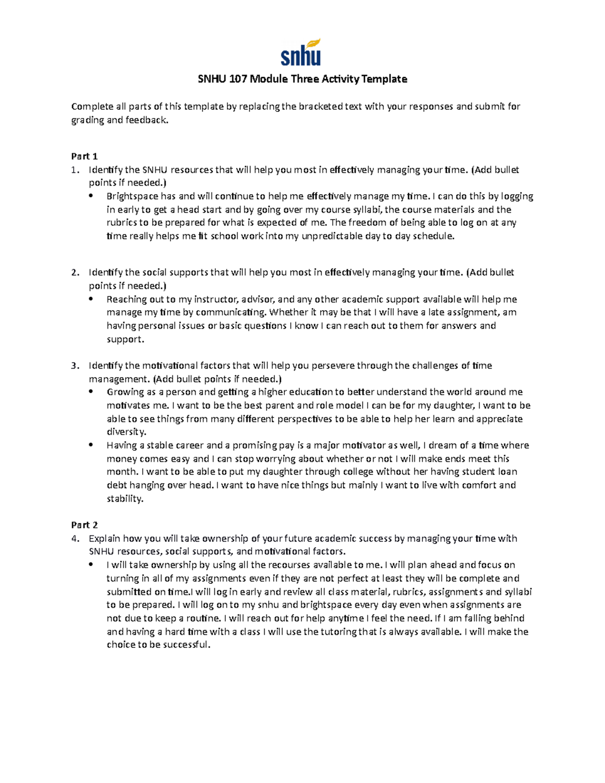 Mod 3 Activity - example - SNHU 107 Module Three Activity Template ...