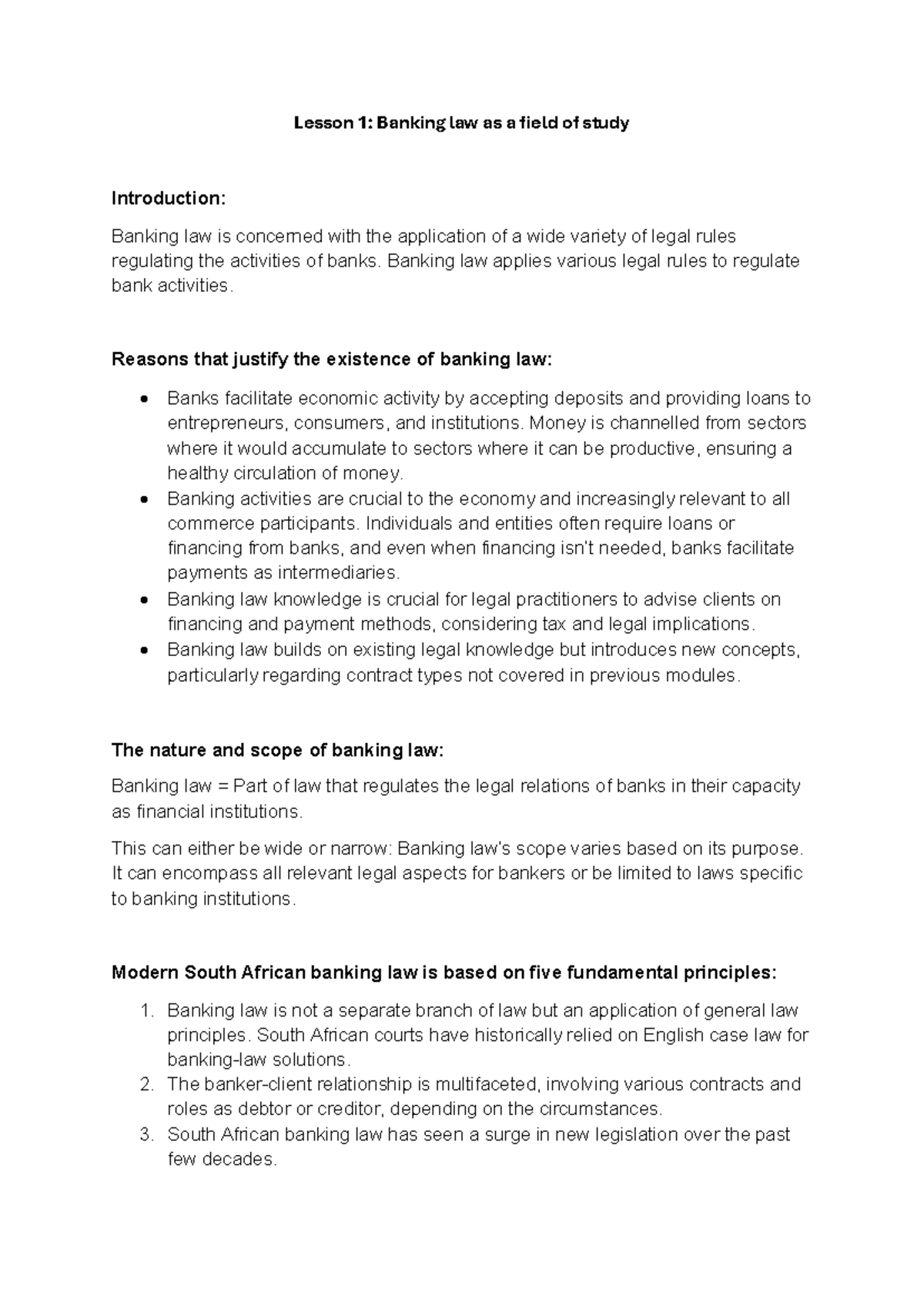 Banking Law 101: Lesson 1 - Overview and Key Principles - Studocu