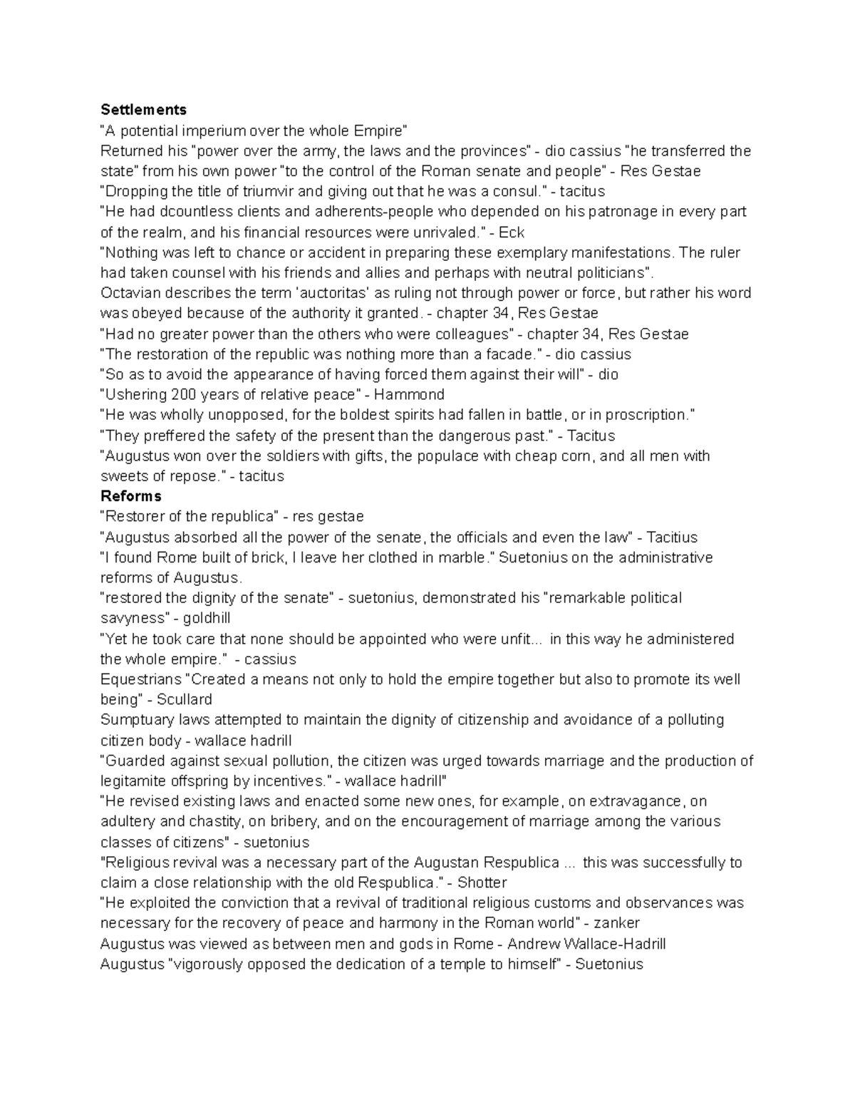 Sources on the Reforms and Authority of Augustus (HIST 101) - Studocu