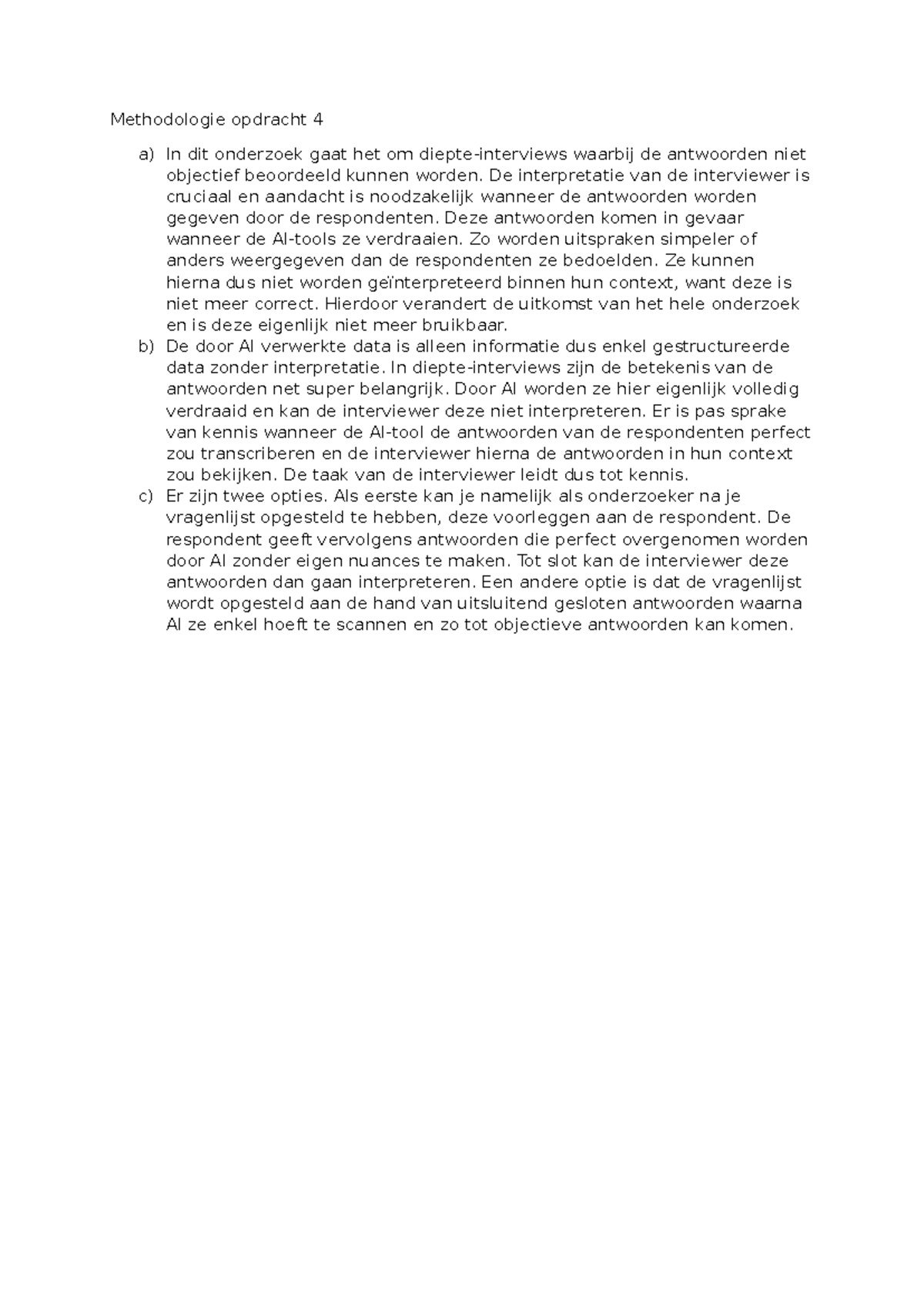 Methodologie Opdracht 4: Interpretatie en AI in Onderzoek - Studocu