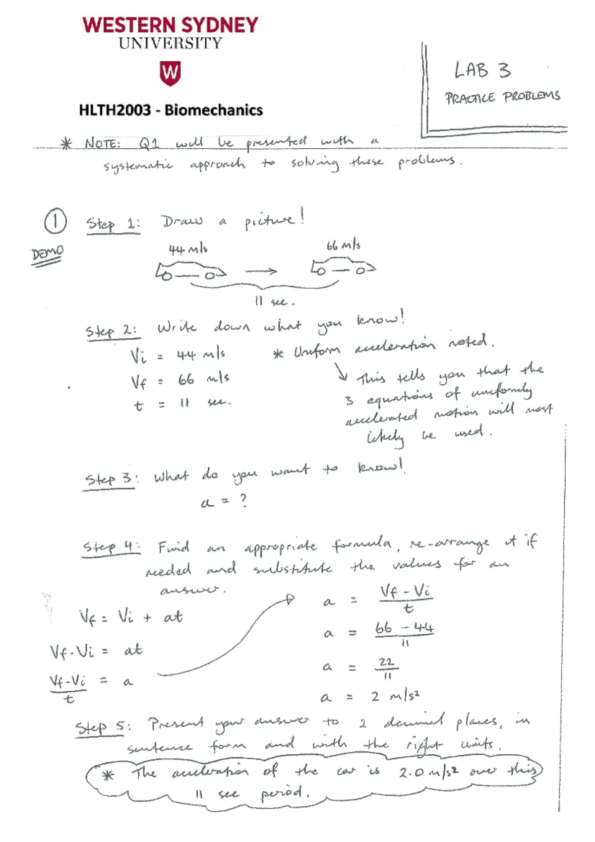HLTH2003 - Biomechanics - Lab 3 Practice Problems Solutions - Studocu