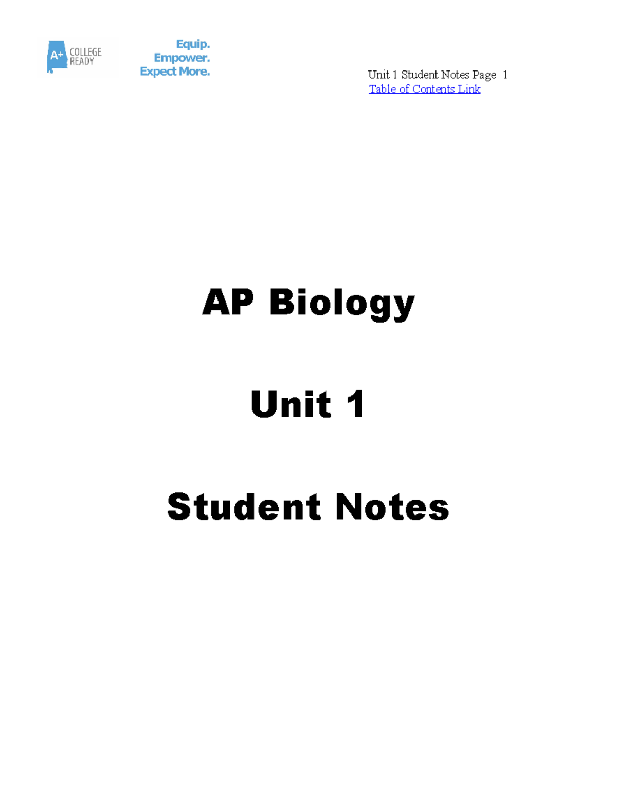 AP Biology Unit 1 Complete Student Notes and Data Analysis Insights ...
