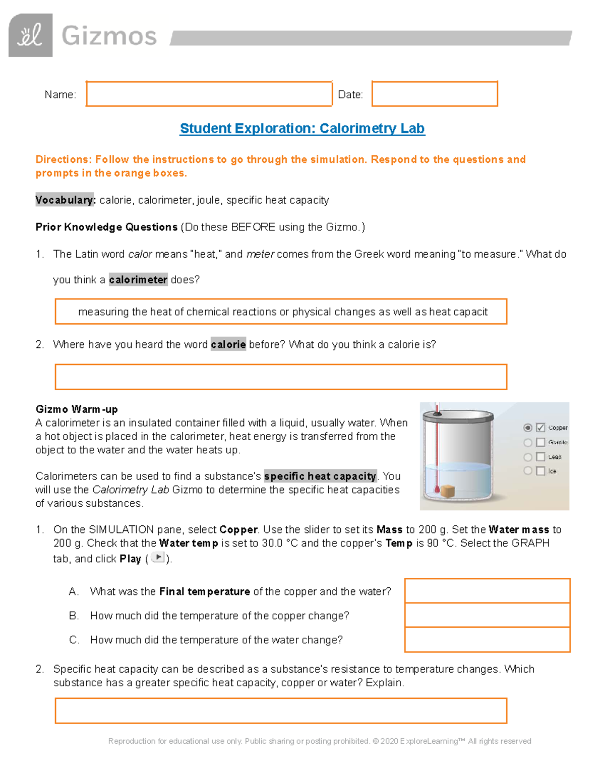 Calorimetry Lab Exploration: Understanding Thermochemistry Concepts ...
