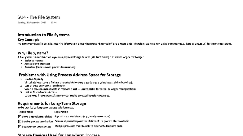 SU4-The File System - Introduction to File Systems Key Concept: Main ...
