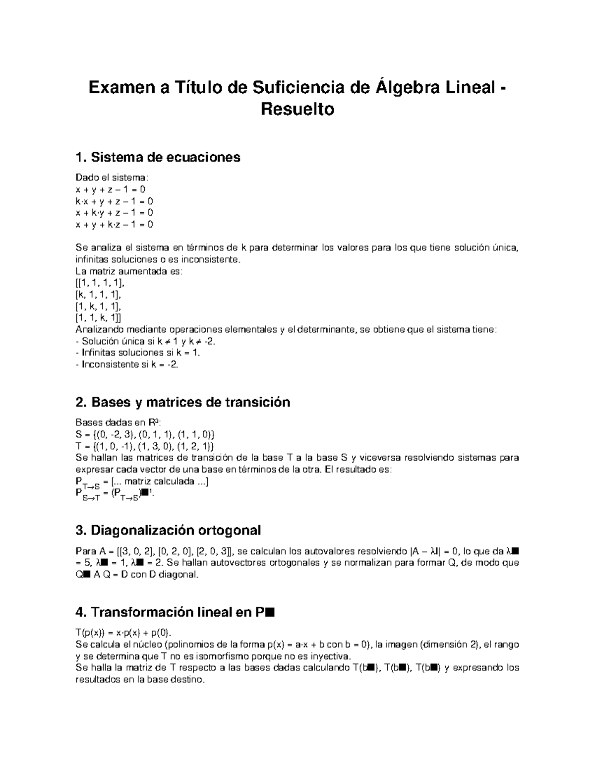 Examen Final AL-101: Soluciones de Sistemas y Matrices - Studocu