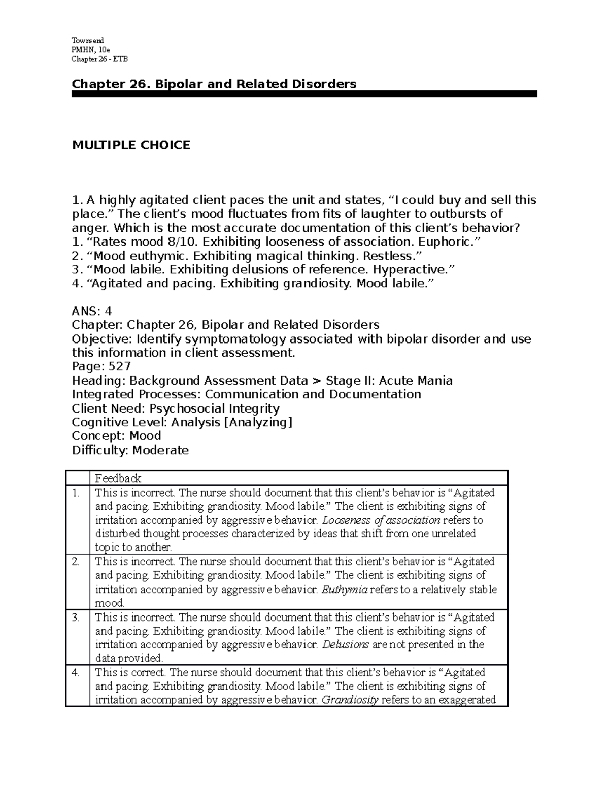 MH 26 - Bipolar Disorder: Practice Questions and Assessment Insights ...
