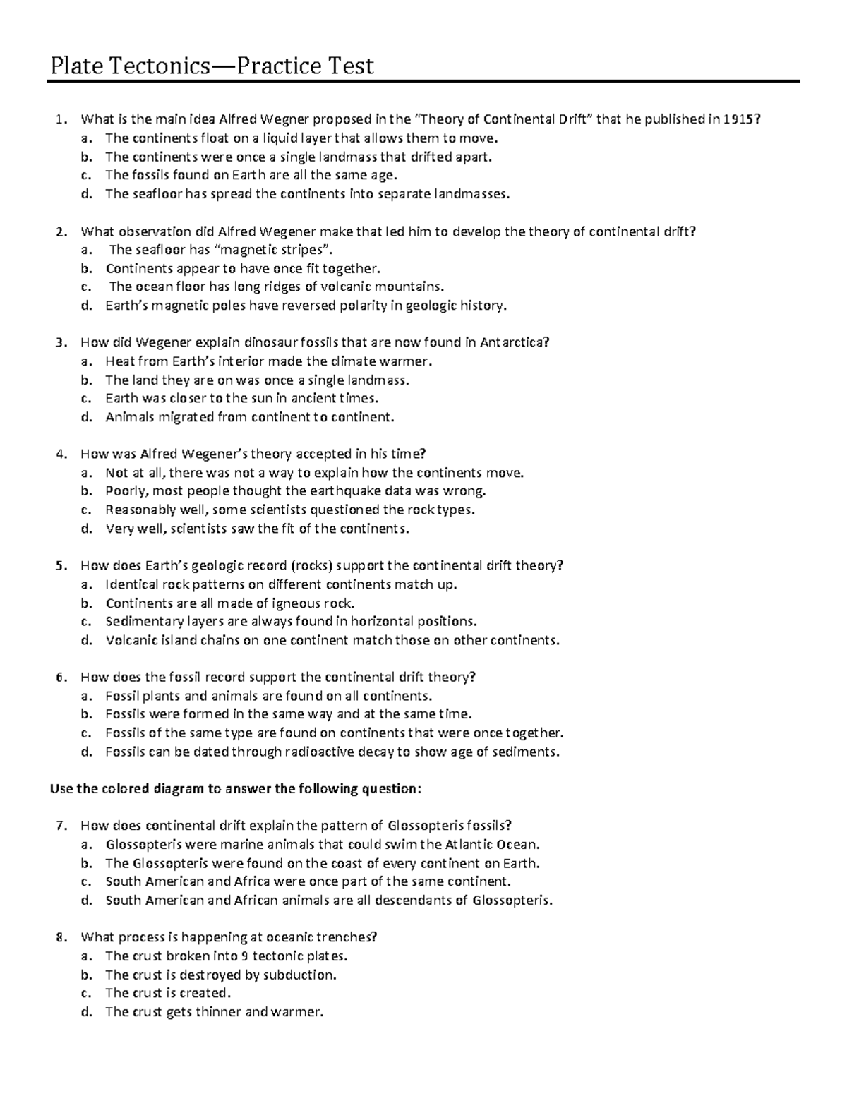 Plate Tectonics Practice Test: Key Concepts & Questions - Studocu