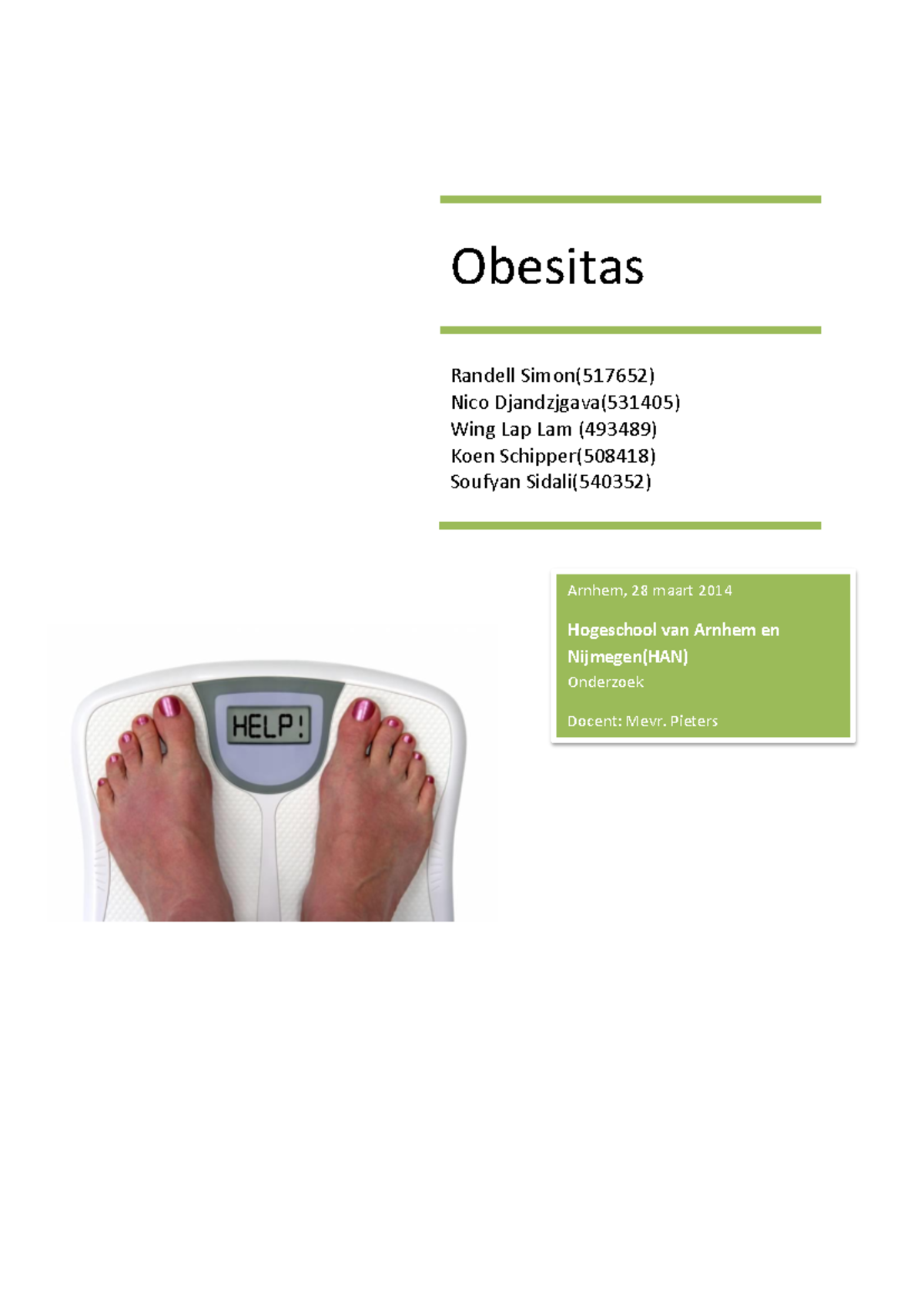 Werkstuk/essay Onderzoek 1 Obesitas - Obesitas Randell Simon(517652 ...