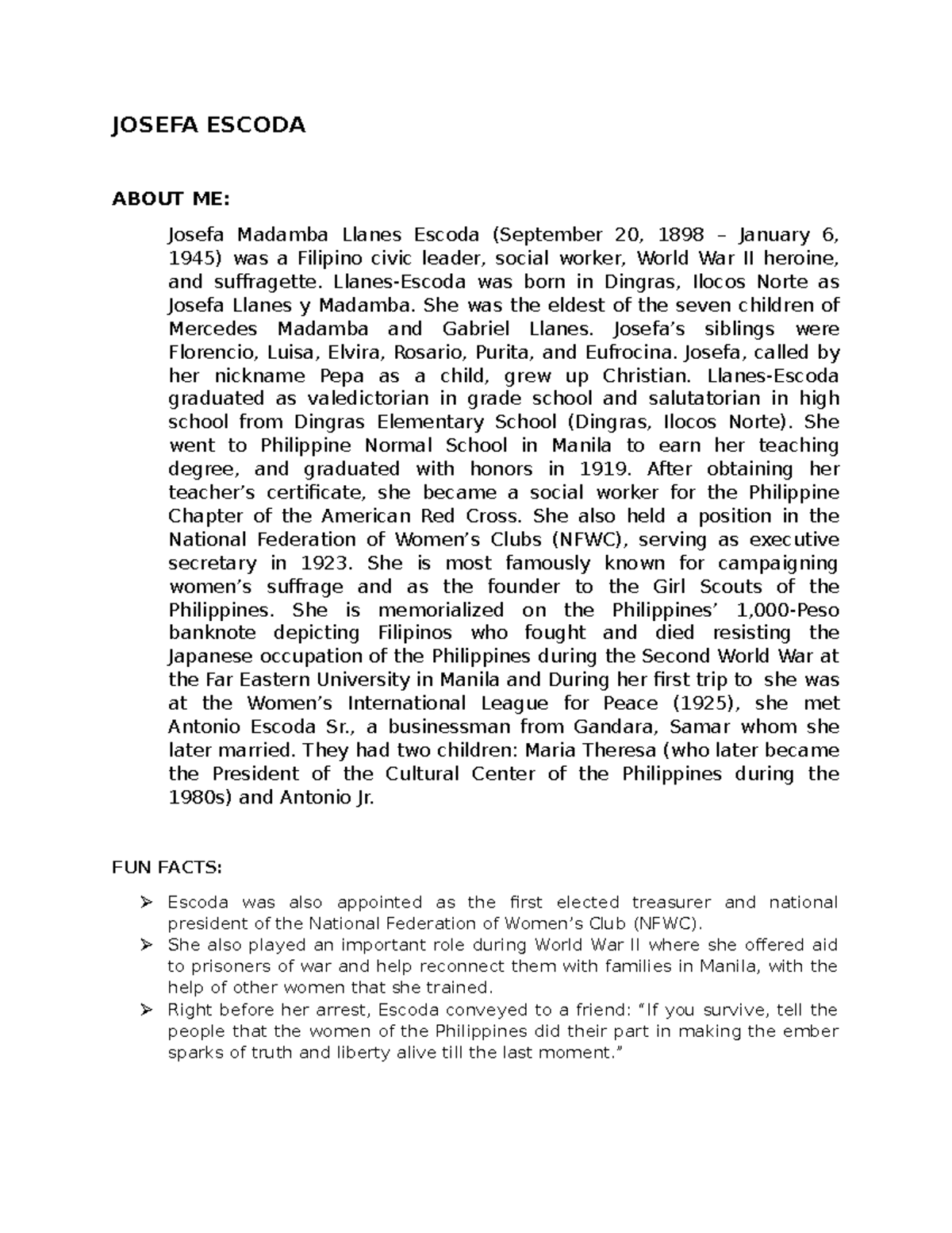 Josefa Llanes Escoda Ganzon - JOSEFA ESCODA ABOUT ME: Josefa Madamba ...