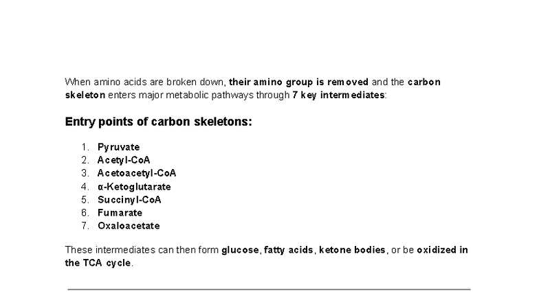 Biochem 101: Amino Acid Metabolism and Key Intermediates - Studocu
