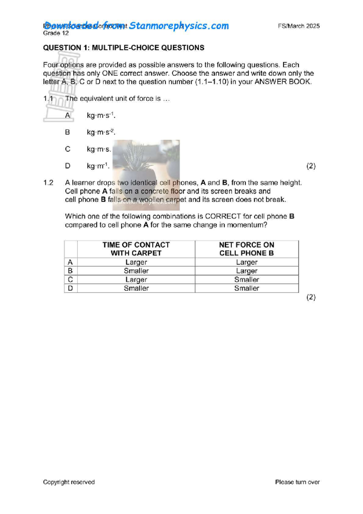 Grade 12 Physics Practice Questions & Answers (2025) - Studocu