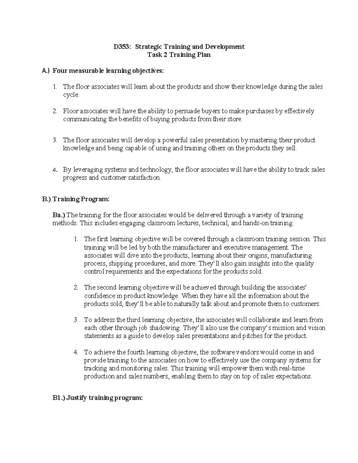 Task 2 - D353: Training Program Development & Evaluation - Studocu