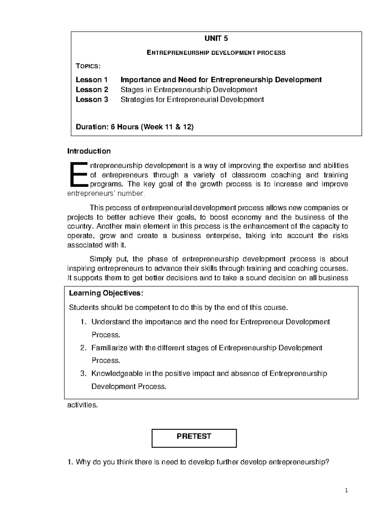 Unit 5 to Unit 8 Learning Module in Entrepreneurial Management ...