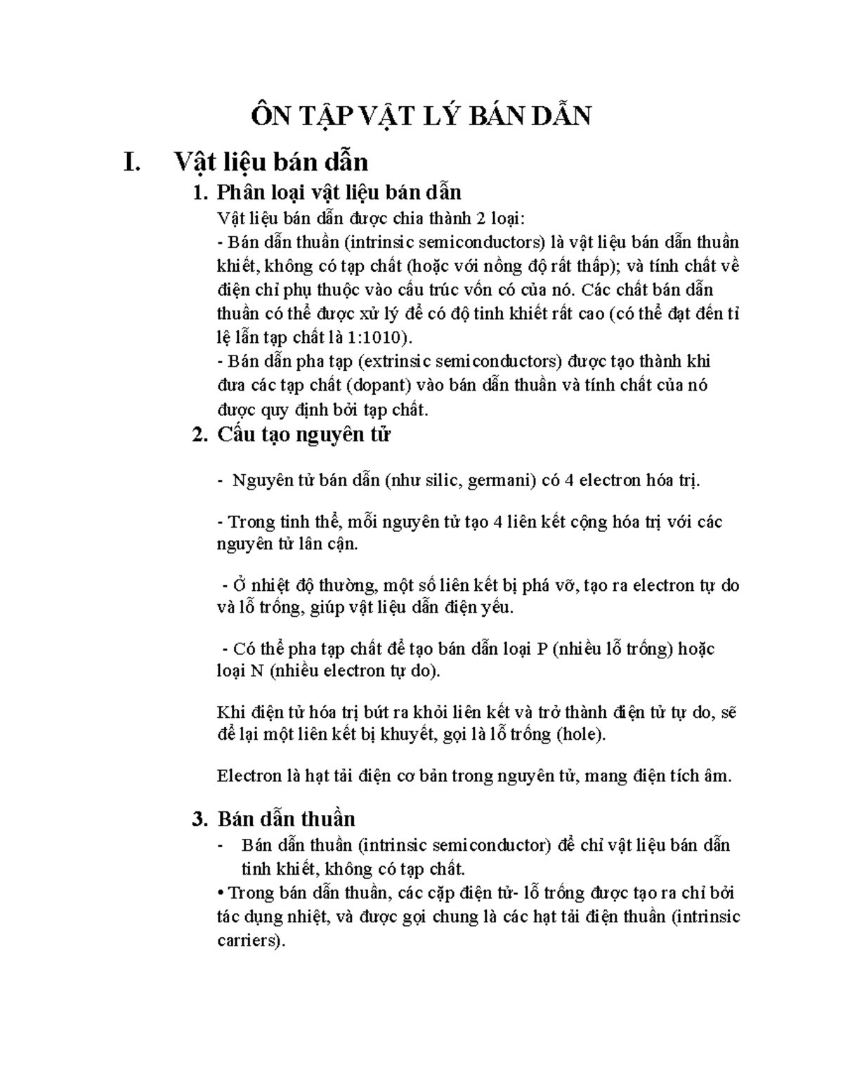 ÔN TẬP VẬT LÝ BÁN DẪN I: Phân Loại và Cấu Tạo Diode - Studocu